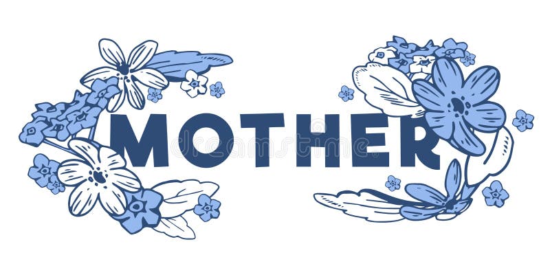 Composition with Title Mother and Blue Flowers Around Stock Vector ...
