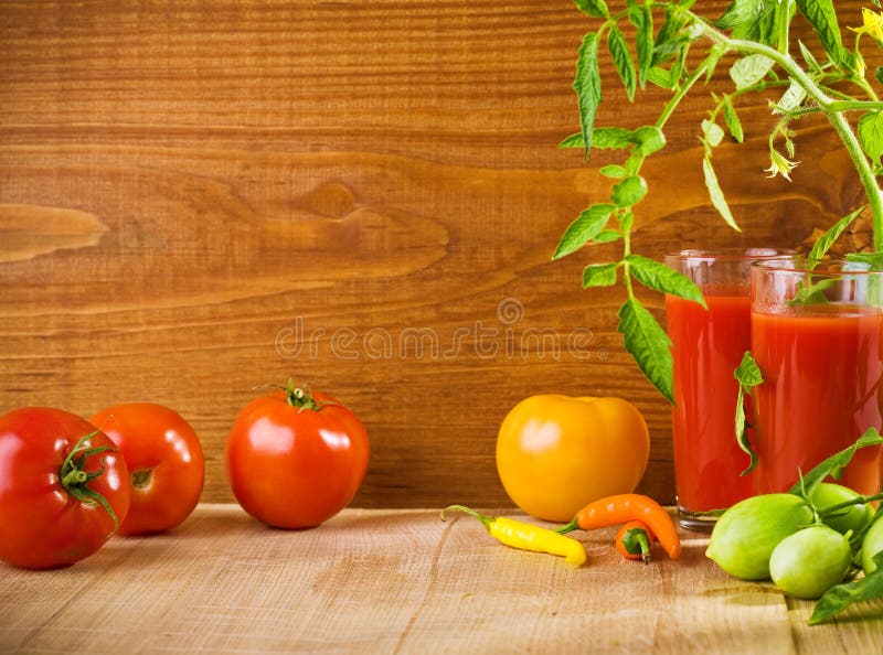 Composition of Tomatoes and Juice Stock Image - Image of leafage ...