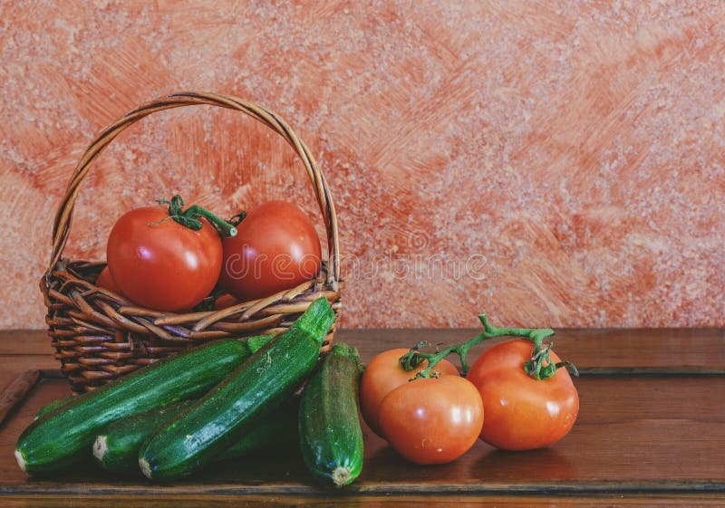 Composition of Tomatoes and Zucchini Stock Image - Image of table ...