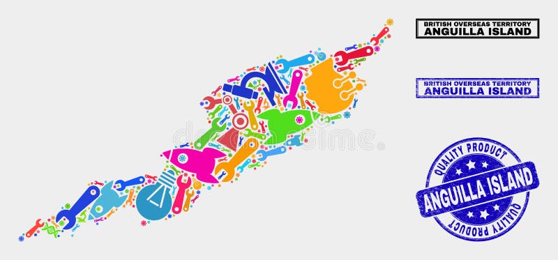 Composition of Tools Anguilla Island Map and Quality Product Seal Stock ...