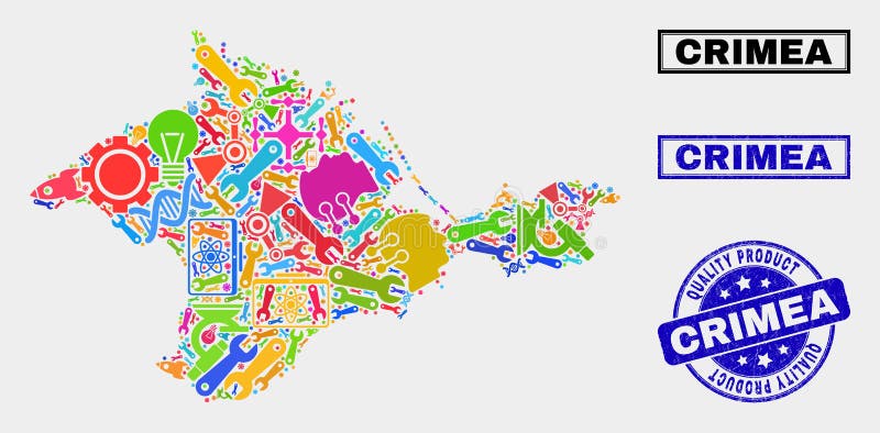 Composition of Tools Crimea Map and Quality Product Stamp Stock Vector ...
