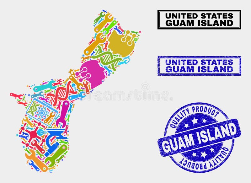 Composition of Tools Guam Island Map and Quality Product Seal Stock ...