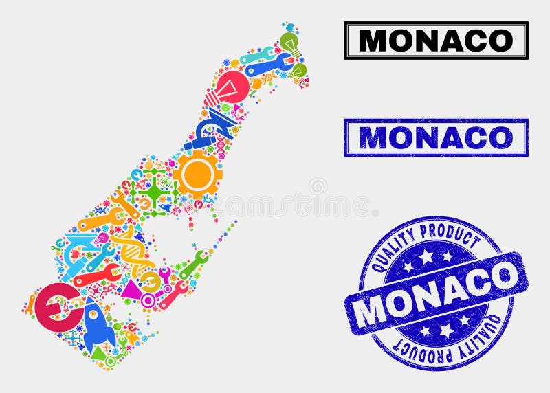 Composition of Tools Monaco Map and Quality Product Watermark Stock ...