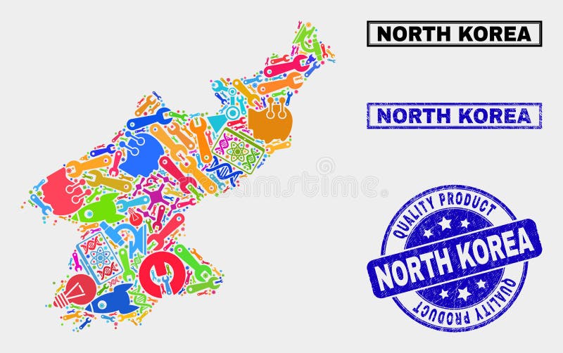 Composition of Tools North Korea Map and Quality Product Stamp Stock ...