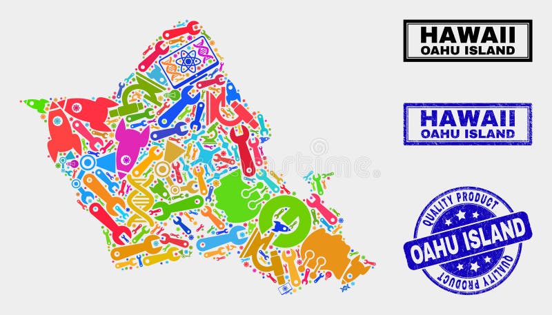 Oahu icons collection. stock vector. Illustration of emblem - 227265500