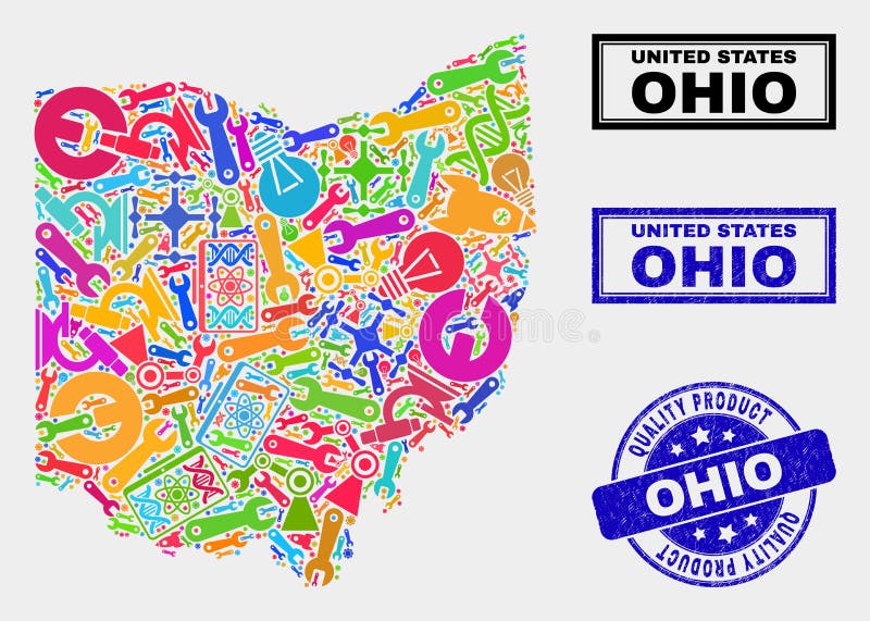 Composition of Tools Ohio State Map and Quality Product Stamp Seal ...
