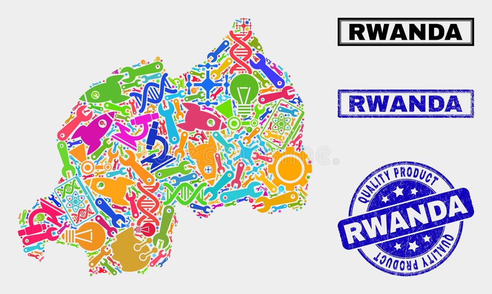 Composition of Tools Rwanda Map and Quality Product Stamp Seal Stock ...