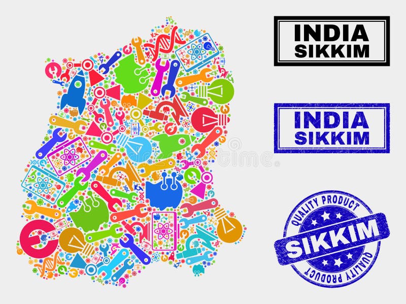 Collage of Sikkim State Map Symbol Mosaic and Scratched New Year Sale ...
