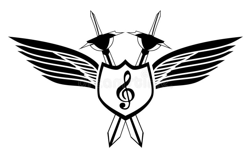 Composition with Treble Clef and Swords, Black and White, Tattoo ...