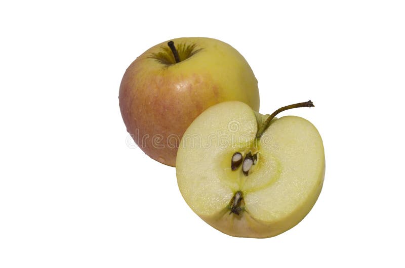 Composition Two Apples, Half, Sliced, Yellow, Red Fruits. Stock Image ...