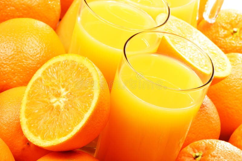 Composition with Two Glasses of Orange Juice and Fruits Stock Image ...