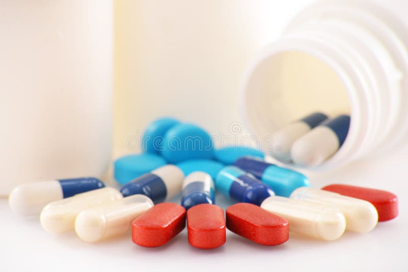 Composition with Variety of Drug Pills and Container Stock Image ...
