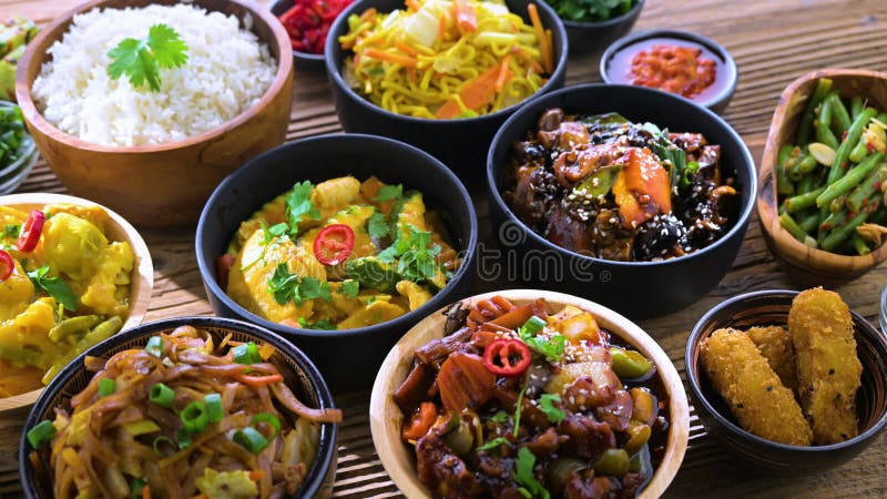 Composition with a Variety of East Asian Dishes Stock Video - Video of ...