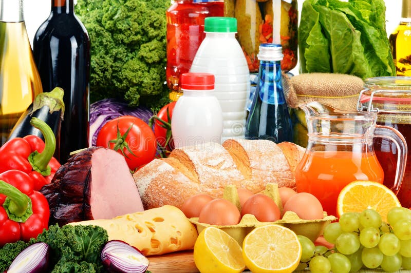 Composition with Variety of Grocery Products Stock Photo - Image of ...