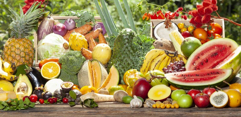 Composition with Variety of Raw Organic Fruits and Vegetables Stock ...
