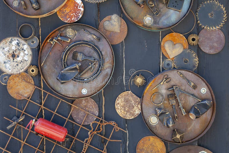 A Composition of Various Old Objects Nailed To the Wall Stock Photo ...
