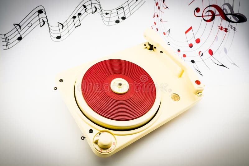 Vintage Record Player Surrounded by Musical Notes Stock Photo - Image ...