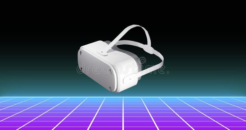 Composition of Vr Headset Over Grid and Green Background Stock ...