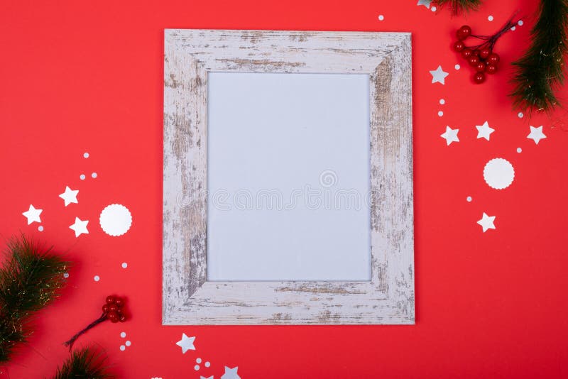 Composition of White Card in Frame with Copy Space and Christmas ...