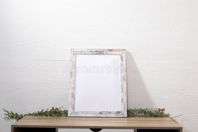 Composition of White Card in Frame with Copy Space and Decorations on ...