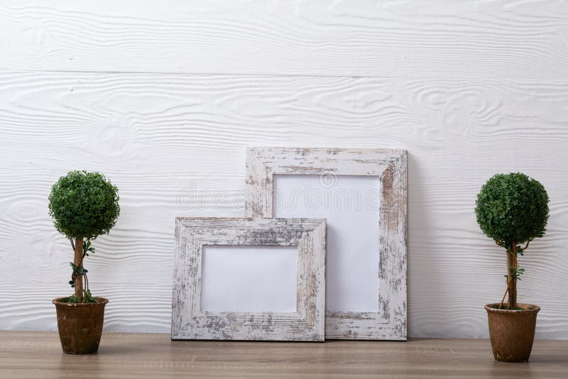 Composition of White Cards in Frames with Copy Space and Decorations on ...