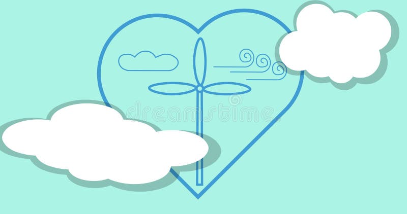 Composition of Windmill and Heart Logo Over Blue Sky and Clouds Stock ...