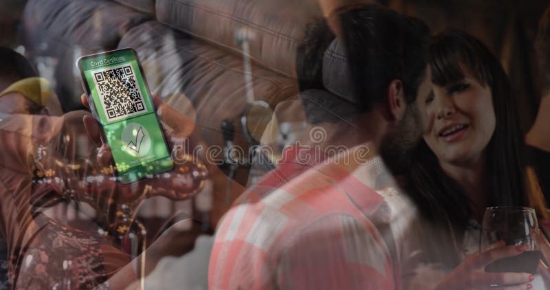 Composition of Woman Holding a Smartphone with Qr Code on Screen ...