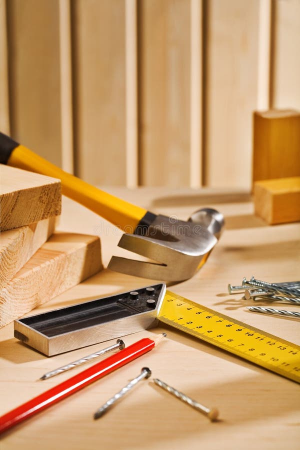 Composition of the Working Tools on Table Stock Image - Image of plank ...