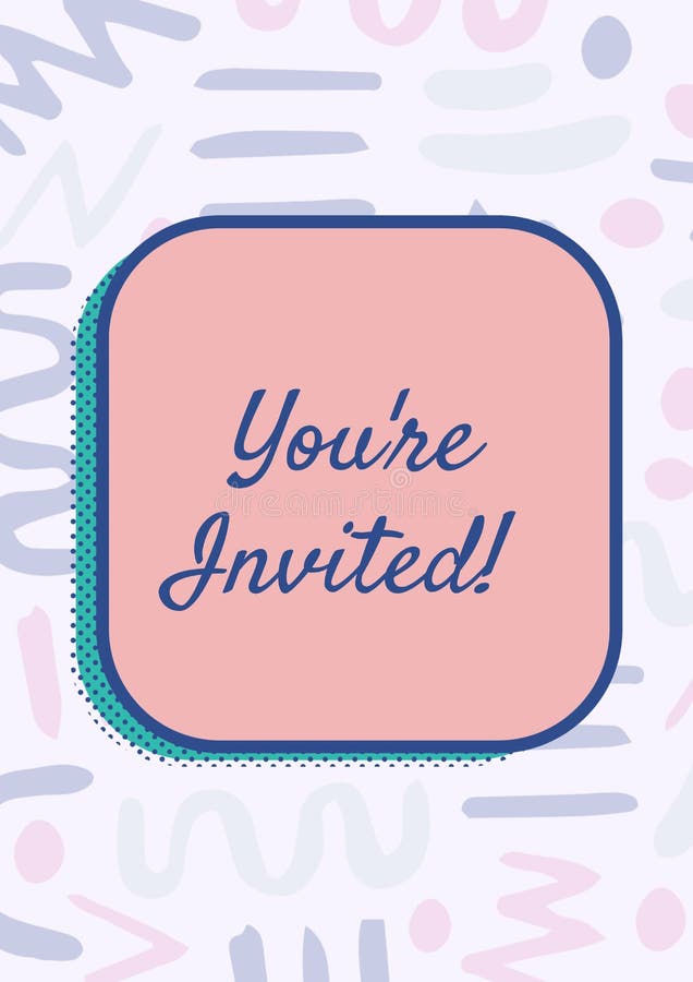 Composition of You Re Invited Text on Pink Tablet Over Grey Patterns on ...