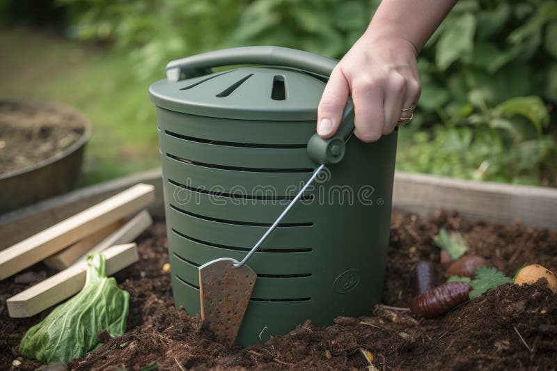 Compost Bin with Built-in Handle and Rake for Easy Handling Stock ...