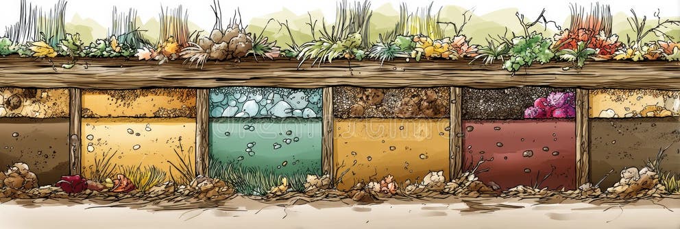 Compost Bin Cross-Section Illustrating Animated Decomposition Layers ...