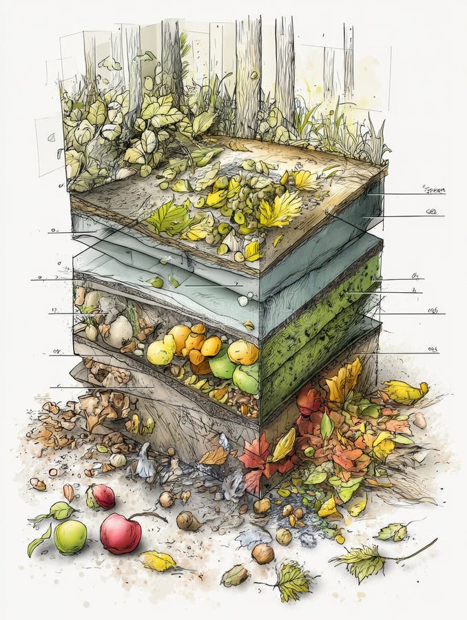 Compost Bin Cross-Section Illustrating Layered Decomposition Process ...