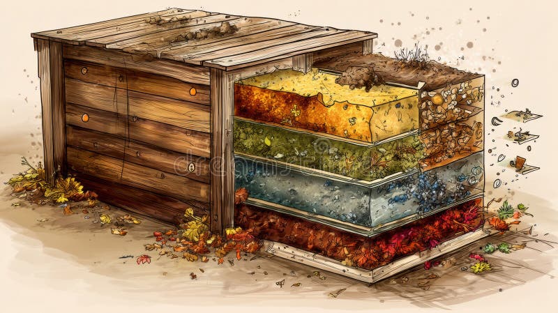 Compost Bin Cross-Section Showcasing Animated Decomposition Layers with ...