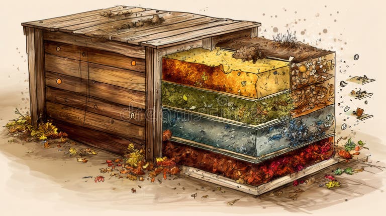Compost Bin Cross-Section Showcasing Animated Decomposition Layers with ...