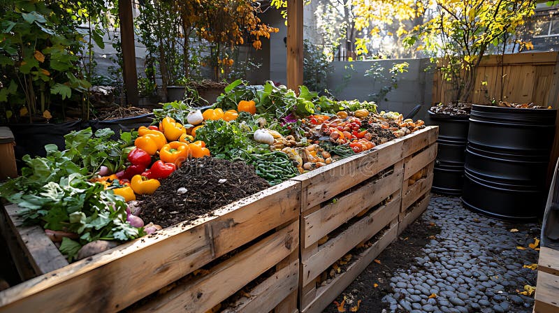 A Compost Bin Filled with Organic Matter, Including Vegetables, Leaves ...
