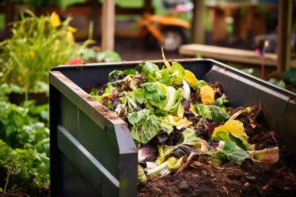 Compost Bin Filled with Vegetable Scraps in a Backyard Stock Image ...