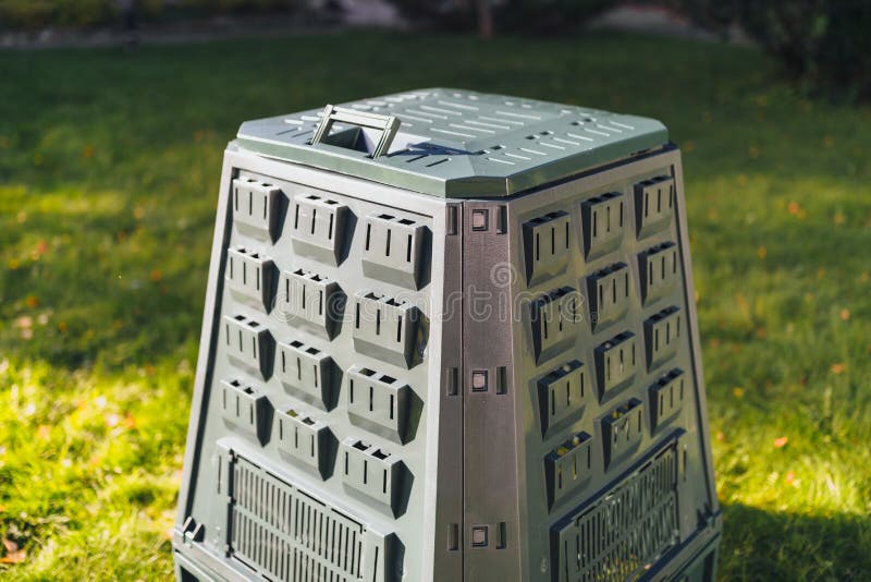 Compost Bin on Green Grass Background Stock Photo - Image of container ...