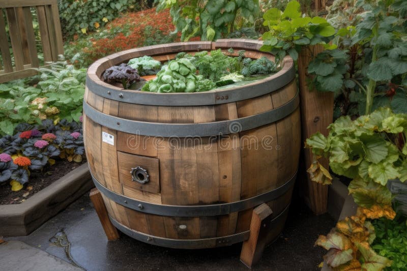 Compost Bin Made from Repurposed Wine Barrel Stock Illustration ...