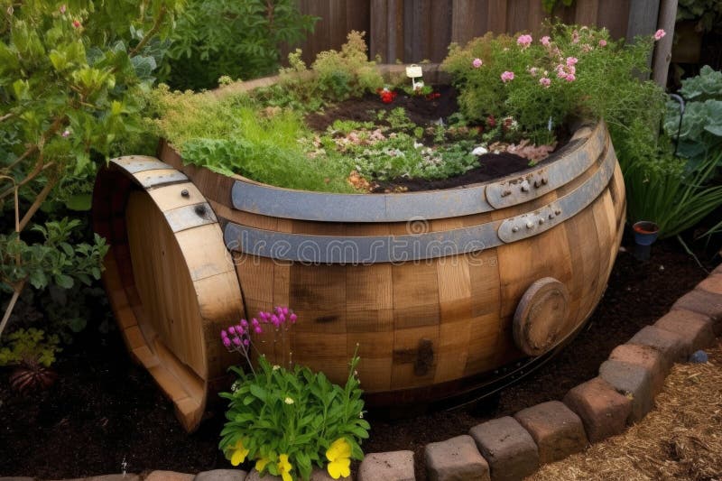 Compost Bin Made from Repurposed Wine Barrel Stock Illustration ...