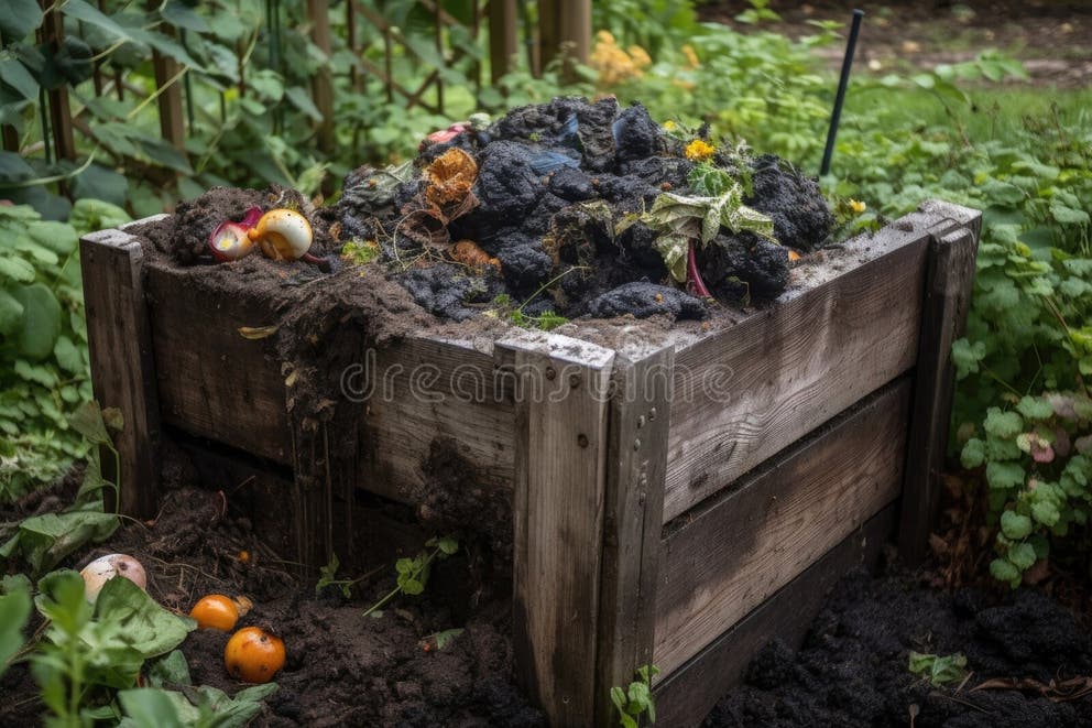 Compost Bin Overflowing with Rich, Black Compost Stock Illustration ...