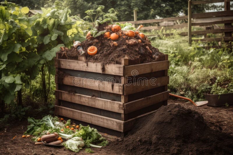 Compost Bin Overflowing with Rich and Fertile Compost Stock ...