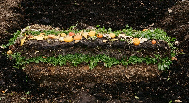 Layered Compost Bin Showing Fruit and Vegetable Scraps Stock ...