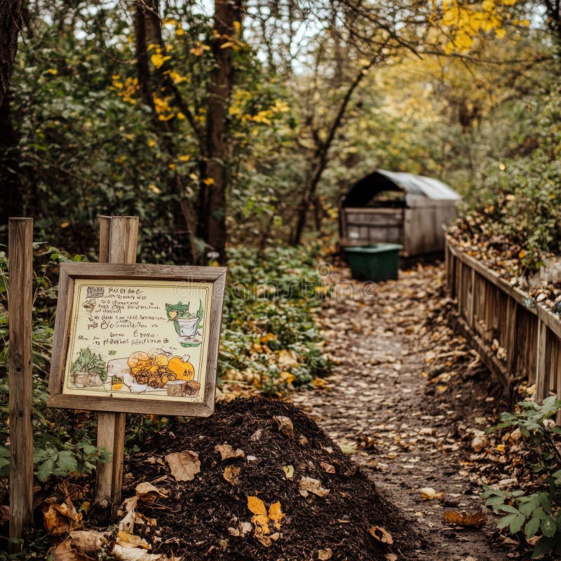 Compost Bin and Sign in a Woodland Setting Stock Illustration ...