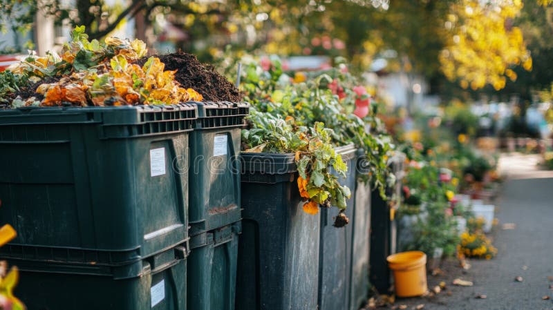 Compost Bins Overflow with Autumn Leaves and Garden Waste Stock ...