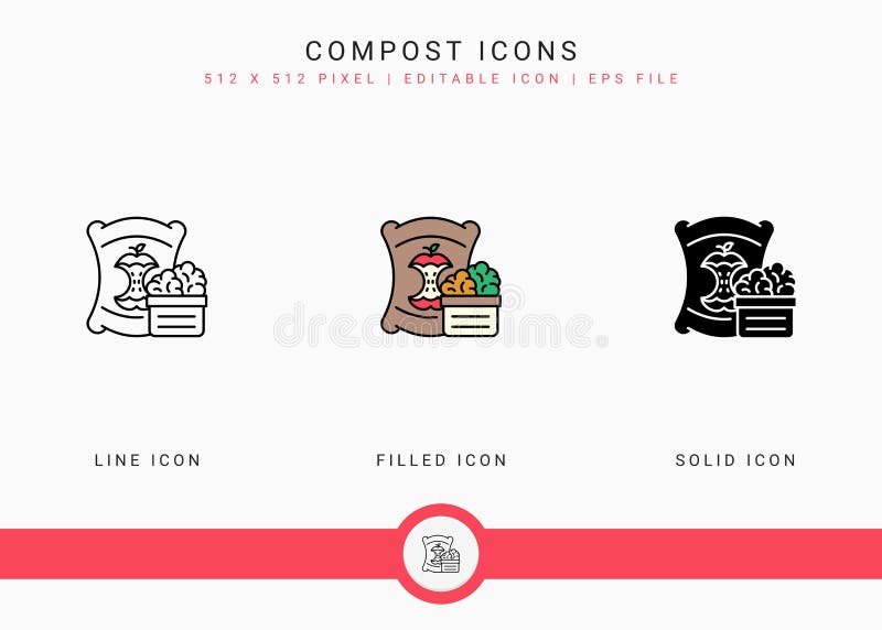 Compost Icons Set Vector Illustration with Solid Icon Line Style. Bio ...