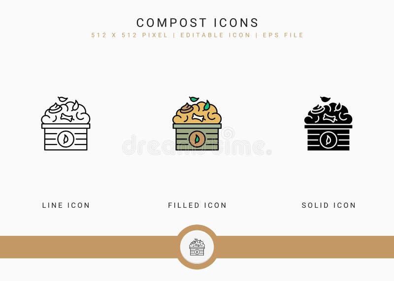Compost Icons Set Vector Illustration with Solid Icon Line Style. Bio ...