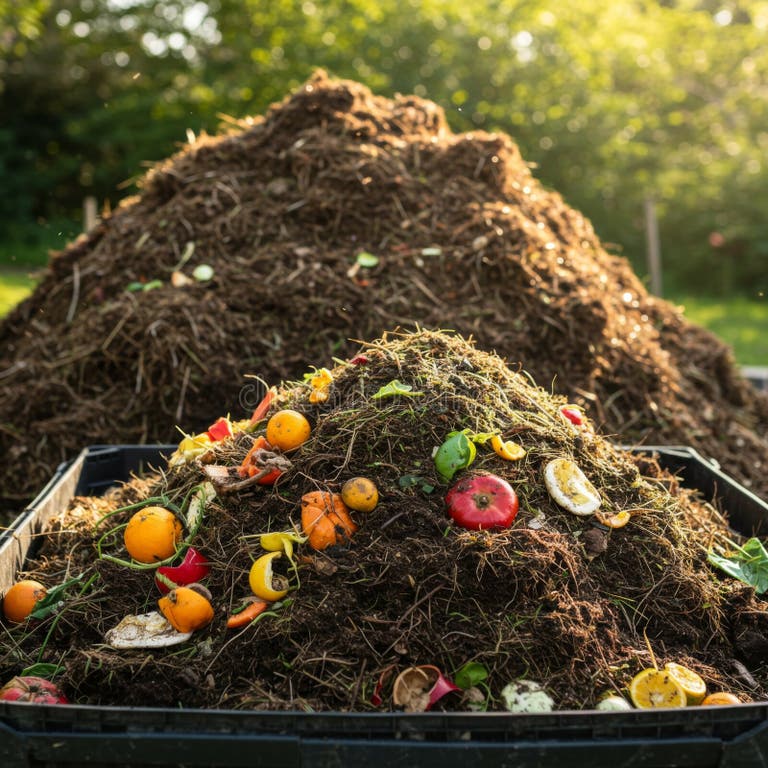 Compost Pile with Fruit and Vegetable Waste in a Black Bin Stock ...