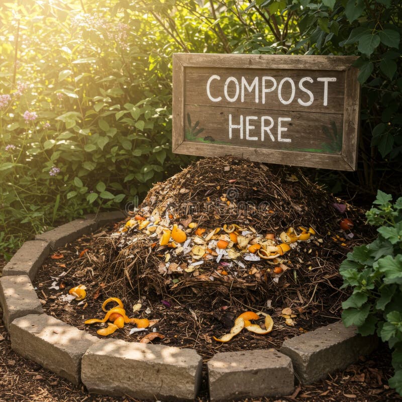 Compost Pile in a Garden Setting Stock Illustration - Illustration of ...
