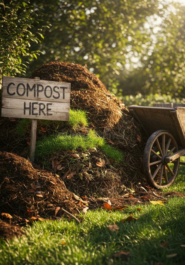 Compost Pile in a Lush Garden Setting Stock Illustration - Illustration ...