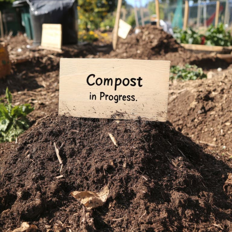 Compost Pile with "Compost in Progress" Sign Stock Illustration ...